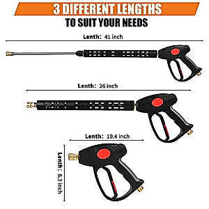 WXMECH Pressure Washer Gun with Extension Wand Replacement 4000 PSI High Power Washer Gun 41 Inch Adjustable Length with M22 14mm or M22 15mm Fitting 5 Nozzle Tips with Nozzle Holder