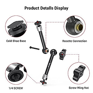 SMALLRIG Articulating Rosette Arm Max 11'' Long with Cold Shoe Mount & Standard 1/4"-20 Threaded Screw Adapter - 1498