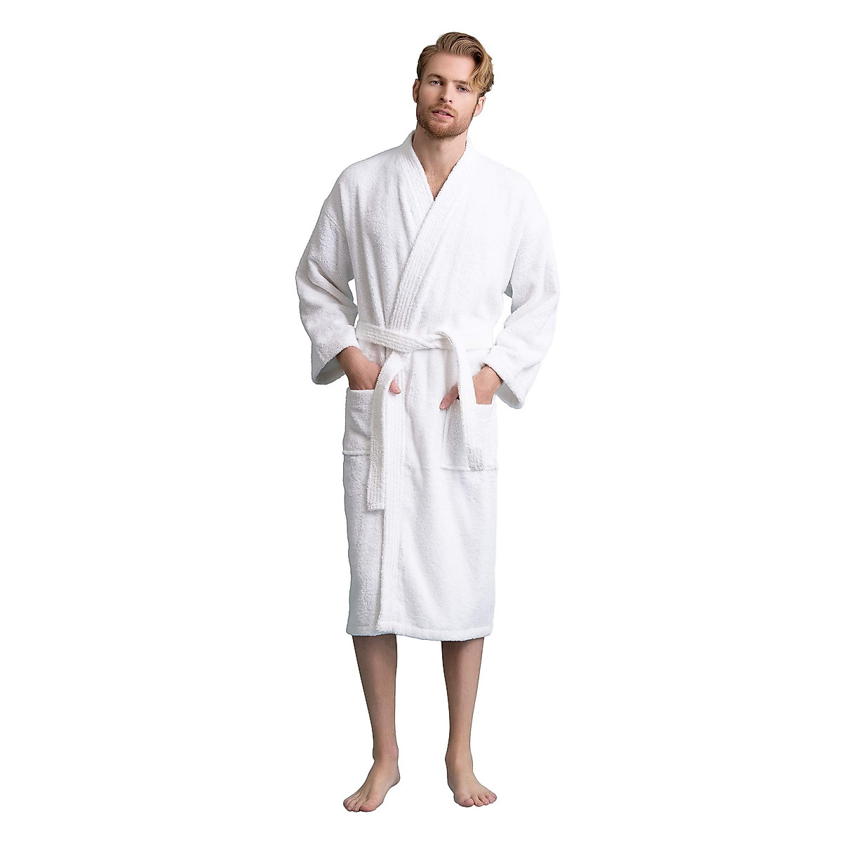 Soft Touch Linen Men's Robe, Turkish Terry Bathrobe, 100% Cotton Kimono Spa Bathrobe