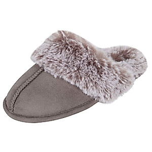 Jessica Simpson Girls Comfy Slippers - Cute Faux Fur Slip-On Shoes Memory Foam House Slipper, Grey, X-Large Little Kid