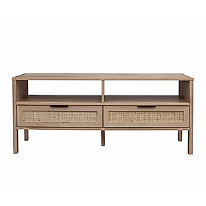 Decor Therapy Piper Rattan Storage Media Console Stand for TVs up to 59", 47" x 20", Blondewood