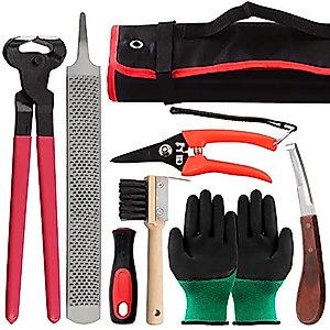 Keadic 7 pcs Horse Farrier Hoof Trimmer Tool Kit Contains Professional Horseshoe Pliers Nipper, Hoof Knife Horseshoe Brush and Rasp Hoof Cutter, Horses Hoof Trim Set for Horses Cattle Sheep Donkeys