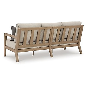 Signature Deisgn by Ashley Hallow Creek Outdoor Sofa with Cushion, 76" W x 36" D x 37" H, Light Brown & Beige