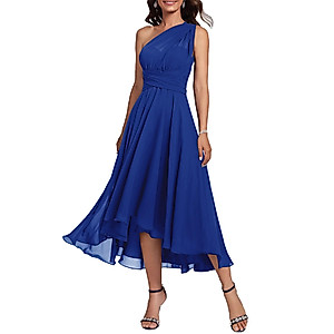 Galawaqe Womens Special Occasion Dresses Lady Sleeveless A Line Asymmetrical Chiffon Party Wedding Guest Dress Blue