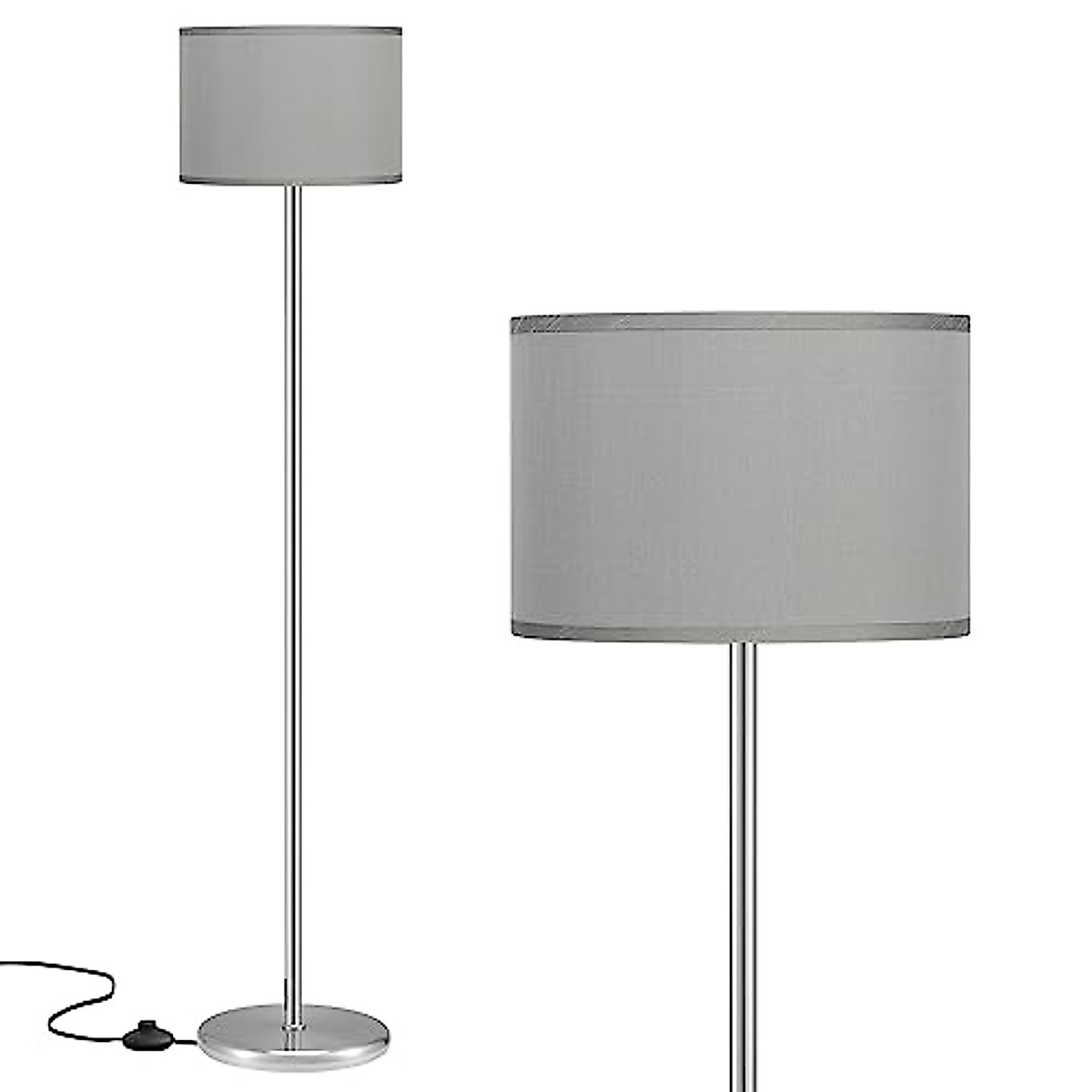Ambimall Modern Silver Floor Lamp - Tall Lamp for Living Room, Bedroom, Office, Dining Room - Grey Shade (No Bulb)
