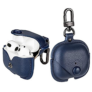 MODOS LOGICOS Case Cover for Air Pods 3 (2021), Leather Case with Secure Snap-Fastener Compatible with Apple AirPods 3rd Generation Charging Case - Blue