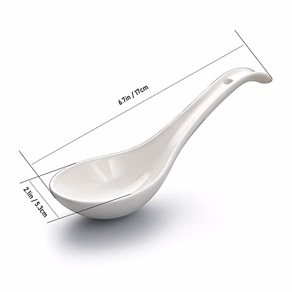 Asian Soup Spoons, YFWOOD 6.75 inch Ceramic Chinese Soup Spoons, White Large Japanese Soup Spoons for Ramen Pho Wonton Soup Dumpling Miso, Set of 6
