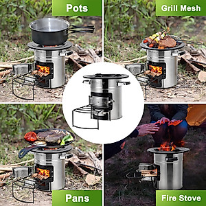 Onlyfire Rocket Stove Outdoor Portable Wood Burning Camp Stove, Large Stainless Steel Camping Stove for Outside Cooking Survival Campfire Patio Backyard Gathering 12.7 x 12.7 x 11.4 Inch