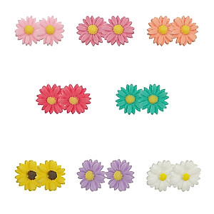 Just Follow 8 Pairs Bohemian Sweet Tiny Resin Sunflower Daisy Flower Stud Earrings Set For Women Sensitive Ears (Light Pink+Pink+Orange+Red+Green+Yellow+Purple+White)