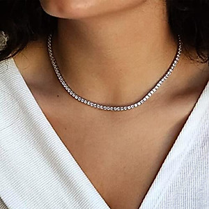 HAXIYA Tennis Necklace Set for Women Crystal Bracelet Diamond Earrings Wedding Jewelry for Bride Sterling Silver Jewelry Sets Pack of 3