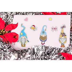 Christmas Gnomes Clear Stamps and Dies for Card Making, Xmas Snowflake Words Transparent Rubber Stamps Christmas Santa Gnomes Die Cuts Seal for DIY Scrapbooking