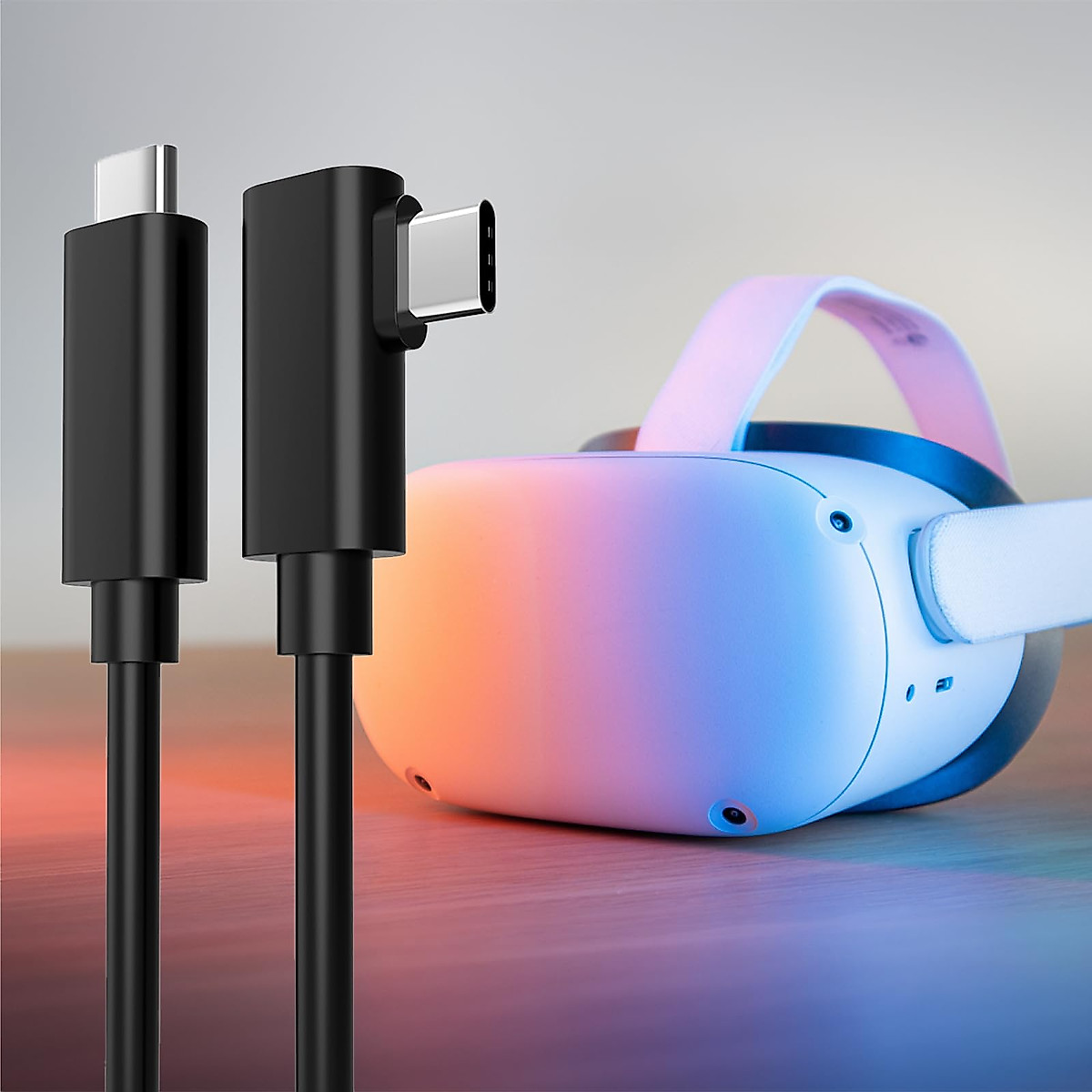 VR Streaming Link Cable Compatible for Oculus Quest, Cuxnoo Virtual Reality Headset Cable Angle USB 3.2 Gen1 C-C High-Speed Data Transfer, Fast Charging Cord, 15FT Black