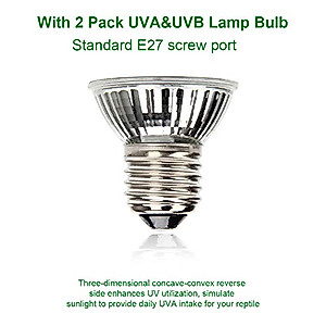 AngleKai Reptile Heat Lamp, 50W Adjustable Turtle Heating Light for Lizard Reptile Included 2 UVA UVB Bulb Baking Lamp (E27, 110V) (Black)