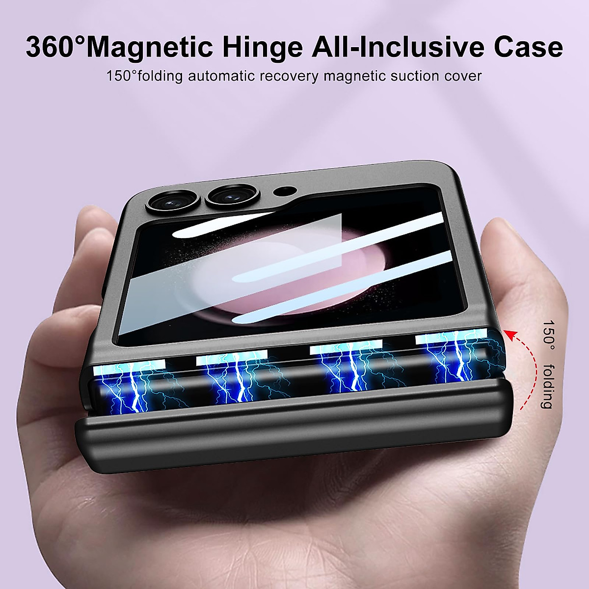 DOOTOO for Samsung Galaxy Z Flip 5 Case Magnetic Hinge Protection Cover with Screen Protector All-Inclusive Shockproof Case for Galaxy Z Flip 5 (2023) (Black)