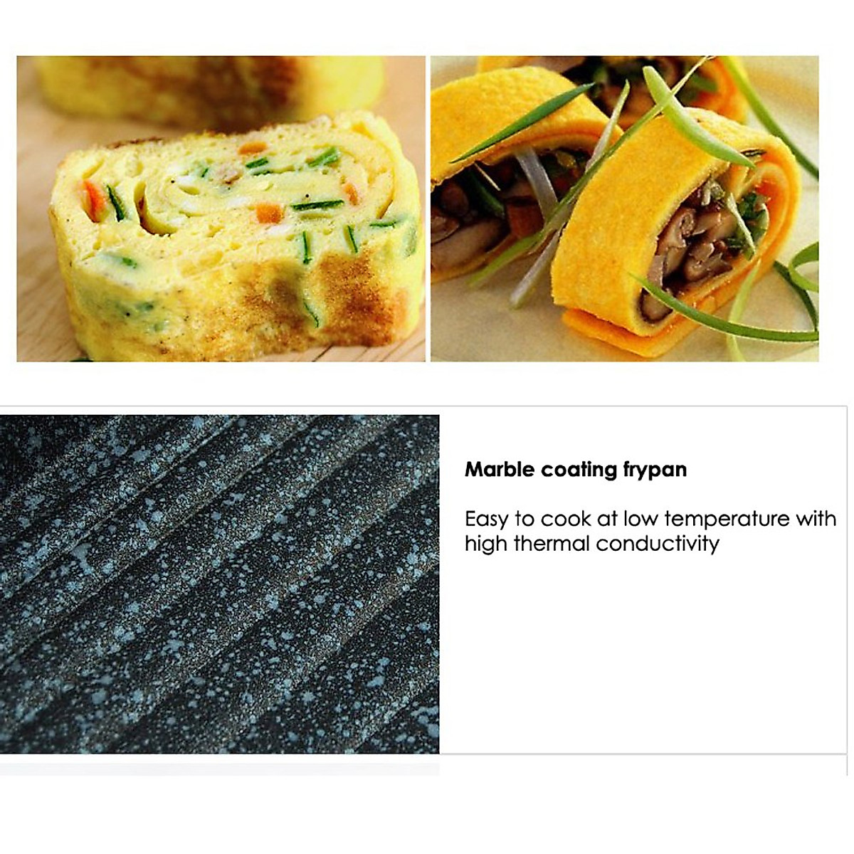 KITCHEN-ART Marble coating Egg Roll frypan with spatula for Folded Egg,Tamago Omelet Pan