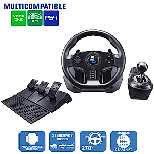 Superdrive - GS850-X racing steering wheel with manual shifter, 3 pedals, paddle shifters for Xbox Serie X/S, PS4, Xbox One, (programmable)