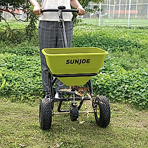 Sun Joe SJ-WBS70 Multi-Purpose Walk-Behind Spreader, 70 Lb. Capacity, Spreads Ice Melt, Grass Seed, Weed Killer, and More, Green