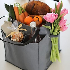 CapaBunga Farmer's Market Tote Shopping Bags with Handles - 7 Pocket Large Utility Tote Bag - Heavy Duty Canvas Utility Bag with Vegan Leather Base - Reusable Tote Bag - Grey Grocery Bag