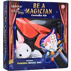 Click N' Play Magician Costume Kids Size, Magician Kit, Halloween Dress Up & Pretend Play Set Complete with a Magic Set: Magic Hat, Magic Wand & Rabbit Magic Tricks, Magic Kit for Kids Age 8-10