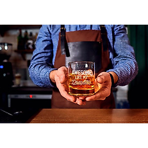 MINIVINE Gifts for Dad from Daughter - Christmas Gifts for Dad - Funny Gifts for Dads, Dad Gifts, Best Dad Birthday Gift, 10oz Whiskey Rock Glass (Awesome Like My Daughter)