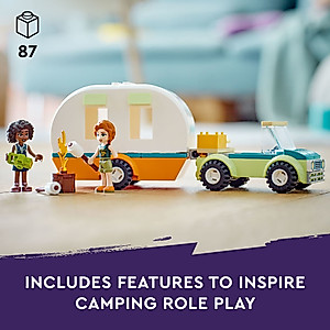 LEGO Friends Holiday Camping Trip 41726, Toy Caravan with Car, Toy Camper Van, Pretend Play Toy Camping Set for Kids, Girls and Boys 4+ Year Old, Forest Adventure Set with Two Minifigures