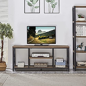 FOLUBAN TV Stand for TV up to 65 inch, Rustic Wood and Metal Entertainment Center with Storage Shelves, Modern Industrial Media TV Console Table for Living Room, Oak 55 inch