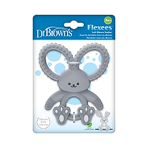 Dr. Brown's Flexees Gray Bunny, Soft 100% Silicone Baby Teether, BPA Free, 3m+