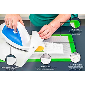 Precision Fusing Mat (17" x 24") Includes Non-Slip/Nonstick mat with See-Through Design for Appliqué Creation, and Bonus Teflon Coated Pressing Sheet!