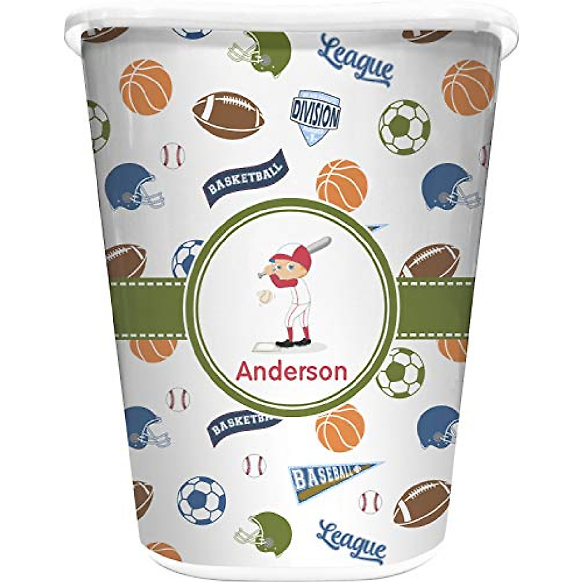 RNK Shops Sports Waste Basket - Single Sided (White) (Personalized)