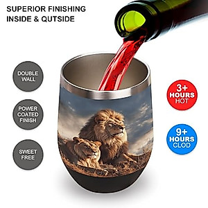 WYUSPGK 304 Stainless Steel Insulated Cup, Two Lions Print Smooth Rim, Durable & Reusable - Perfect for Office, Home, And Travel
