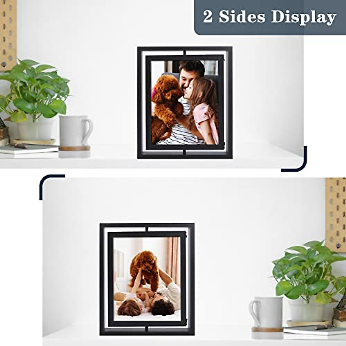 EXYGLO 2 Pack 8x10 Rustic Rotating Floating Picture Frames, Photo Frames for Vertical or Horizontal Tabletop Display, Black