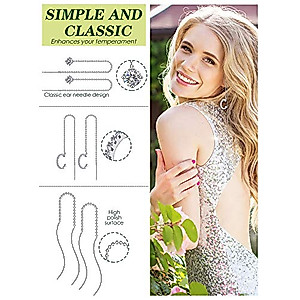 12 Pairs Threader Earrings for Women Stainless Steel Chain Tassel Earrings Threader Lightweight Wave Long Bar Arrow Drop Dangle Chain Earrings Set (Silver)