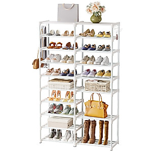 Tribesigns Shoe Rack, 10 Tiers Shoe Stand - Stores 36-44 Pairs, Closet Organizer with Boot Rack and 2 Hooks