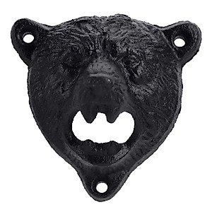 Raguso Iron Opener Black Bear Shape Cast Iron Opener Wall Mounted Beer Soda Glass Bottle Cap Opener Bottle Openning Tools For Kitchen Bar Restaurant Bottleopener