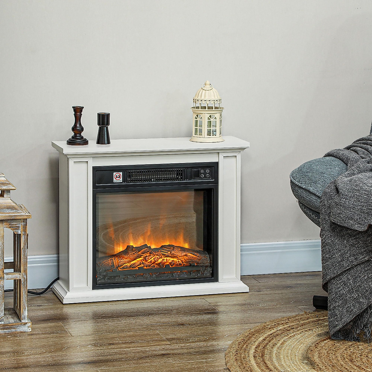 HOMCOM 26" Electric Fireplace with Mantel Surround, 1400W Replaceable Fireplace Insert Heater with Realistic Log and Flame Effect, Remote, Freestanding Fireplace Heater for Living Room, White