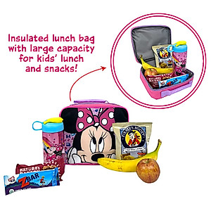 Disney Minnie Mouse Lunch Box and Water Bottle Bundle 2 Pc. Set, Soft Insulated Lunch Bag with BPA Free Water Bottle for Kids