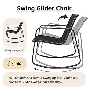 Patiomore 3 Pieces Outdoor Rocking Chairs, Patio Bistro Furniture Black Wicker Chair Set with Tempered Glass Table and Thick Dark Blue Cushion