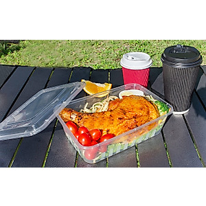 [50 PACK 50OZ] Disposable Meal Prep Container Large For Food, Plastic Storage Containers with Lids Freezer Microwave Dishwash Safe, Clear Bento Box Stackable BPA Free Reusable 1500ml