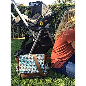 Diaper Bag Crossbody Baby Bag For Mom Turquoise Dots Brown Nylon Purse with Bottle Pockets For Travel Nappy Bag For Girls or Boys With Adjustable Wide Strap