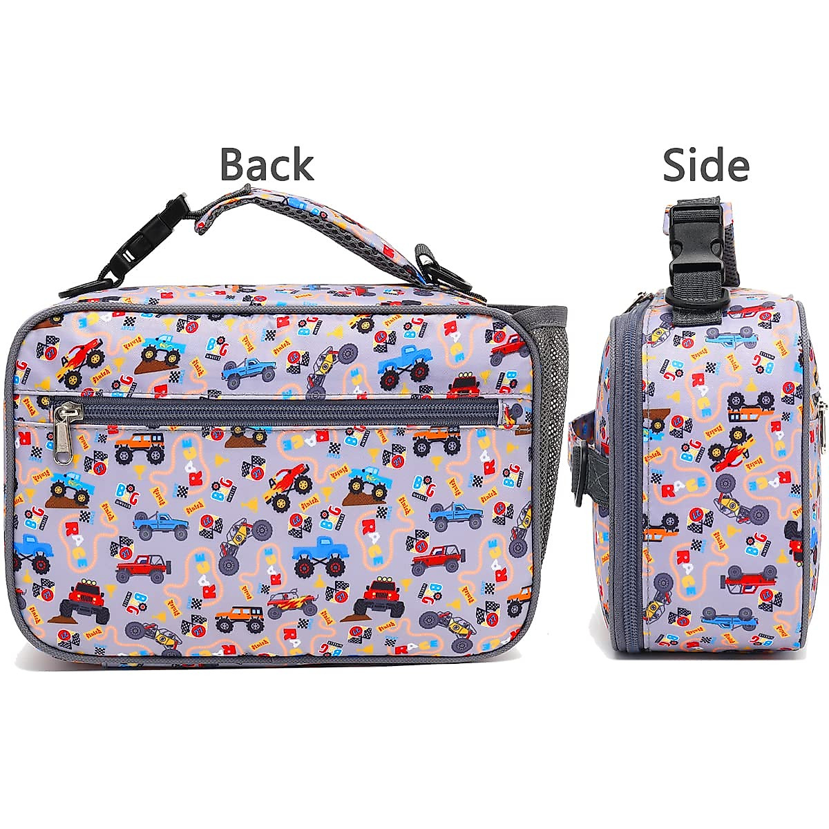 FlowFly Kids Lunch Bag, Durable Insulated School Lunch Box with Shoulder Strap and Bottle Holder, Water-resistant Thermal Small Lunch Cooler Tote for Teen Boys & Girls,Truck