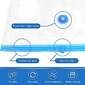 MecTo Vacuum Storage Bags 6 Pack Jumbo Space Saver Vacuum Storage Bags, Reusable Ziplock Vacuum Sealer Bags for Clothing, Comforter, Pillow, Blankets, Bedding, Travel, Hand Pump Included