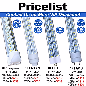 8Ft Led Shop Lights,8 Feet 8' V Shape Integrated LED Tube Light,144W 18000lm Fluorescent Clear Cover Linkable Surface Mount Lamp,Replace T8 T10 T12 Fluorescent Light Cooler Door Freezer Fixture