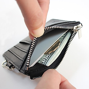 Boshiho Saffiano Leather Credit Card Holder Coin Change Purse with Key Ring Keychain - unisex