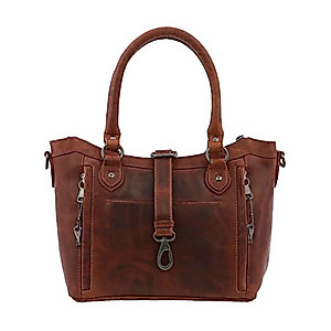 Lady Conceal Carry Sadie Satchel-Spacious Shoulder Bag Crossbody Purse with Universal Gun Holster & YKK Locking-Dark Mahogany