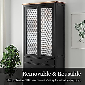 FEOMOS Window Privacy Film, Frosted Glass Window Film, Static Cling Window Tint for Home Décor & Anti UV, Black Lattice Sun Blocking Window Covering 17.3x78.7 inches