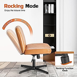 Sweetcrispy Office Chair No Wheels - Armless Desk Chair No Wheels Cross Legged Office Chair Wide Swivel Home Office Desk Chairs