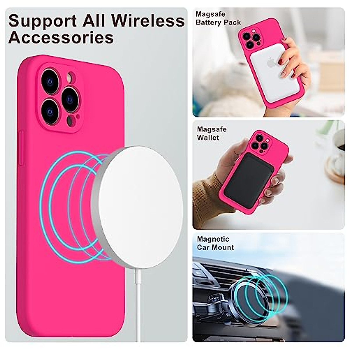 DEENAKIN iPhone 12 Pro Magnetic Case with Screen Protector and Enhanced Camera Cover,[Suitable for Magsafe] Soft Flexible Gel Rubber Bumper Protective Phone Case for iPhone 12 Pro 6.1" Hot Pink