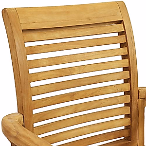Sunnydaze Solid Teak Outdoor Armchair - Light Brown Wood Stain Finish - Slatted Chair - Patio, Deck, Lawn, Garden, Terrace or Backyard
