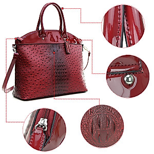 Dasein Women Faux Leather Large Satchel Handbag with Shoulder bag Patent Trim Shoulder bag (Black)