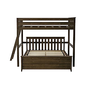 Max & Lily Bunk Bed, L Shaped Full-Over-Queen Bed Frame for Kids with Ladder on End, Solid Wood Bunk Bed for Kids, No Box Spring Needed, Walnut
